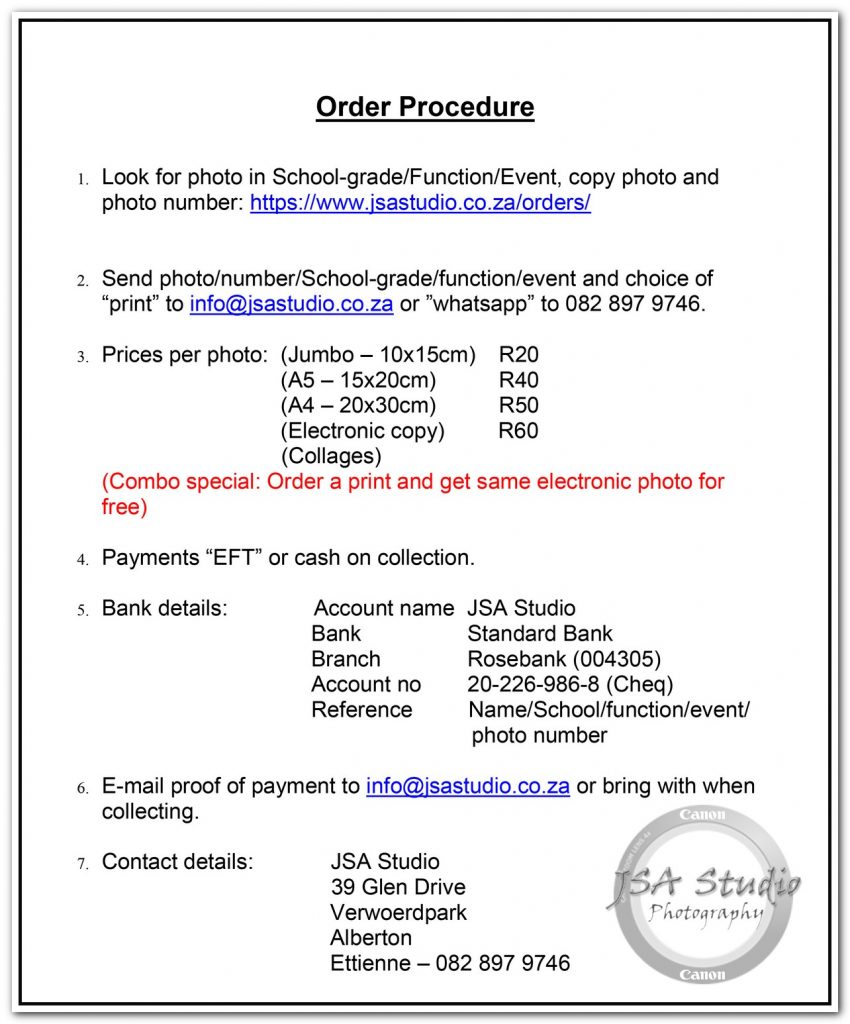 Photo Orders - JSA Studio